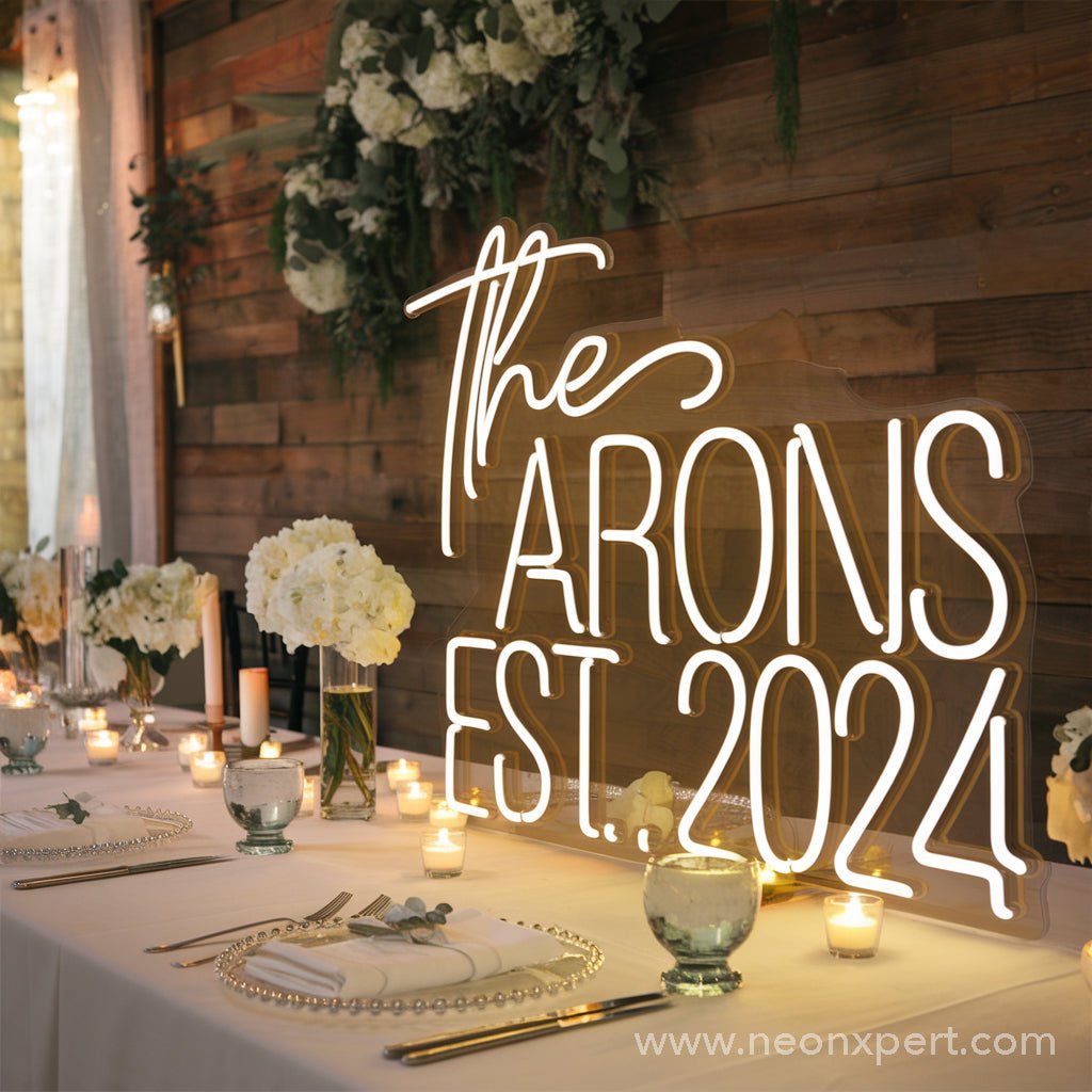 Custom Last Name Est. Neon Sign | Wedding Neon Backdrop - NeonXpert