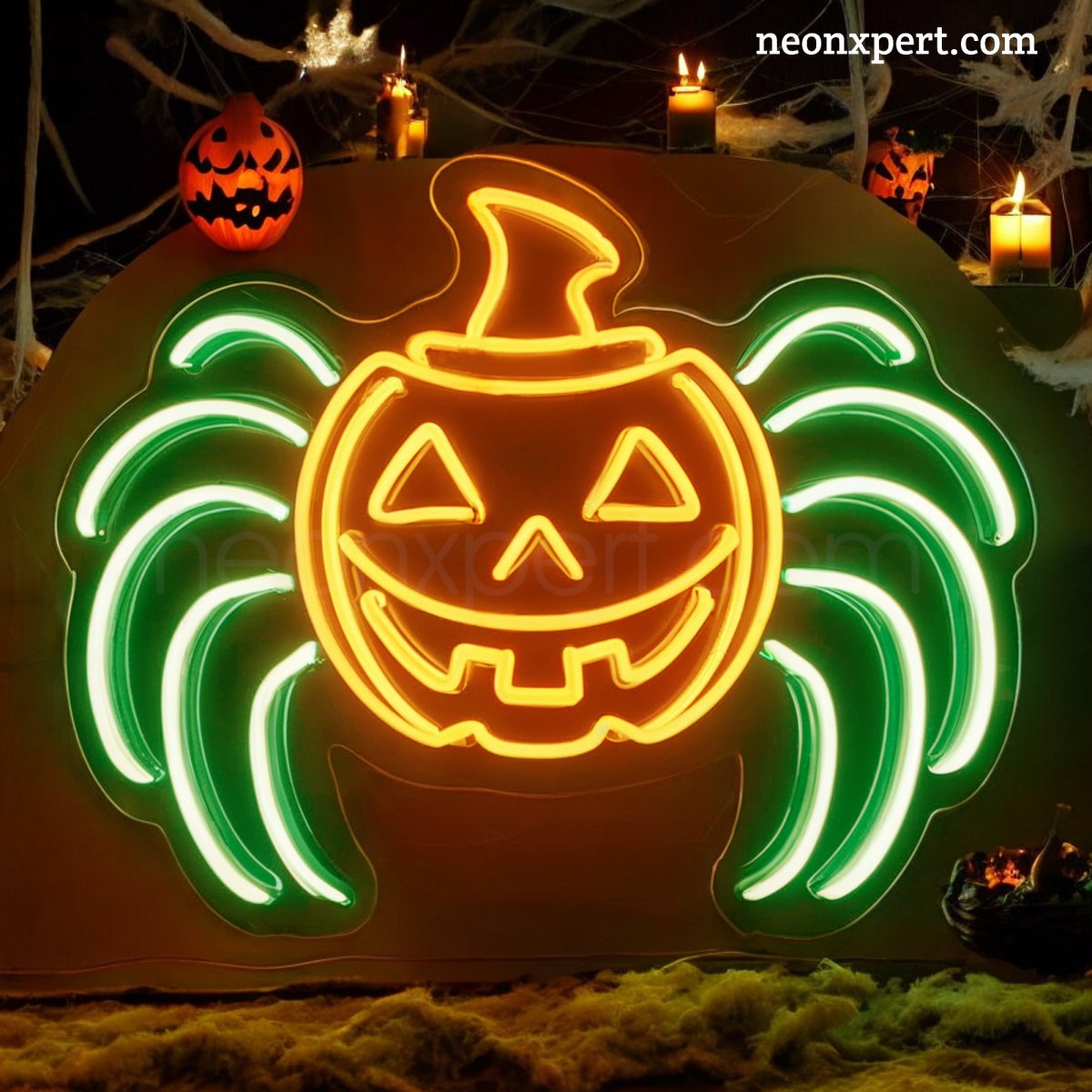 Spider Jack-O-Lantern LED Neon Sign for Halloween Decor - NeonXpert