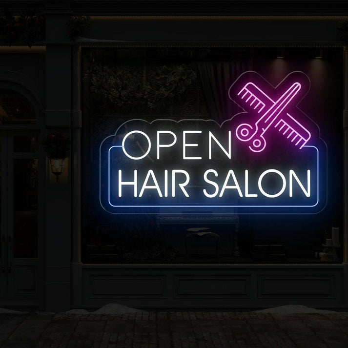 Hair Salon Open LED Neon Sign | Outdoor Business Signage - NeonXpert
