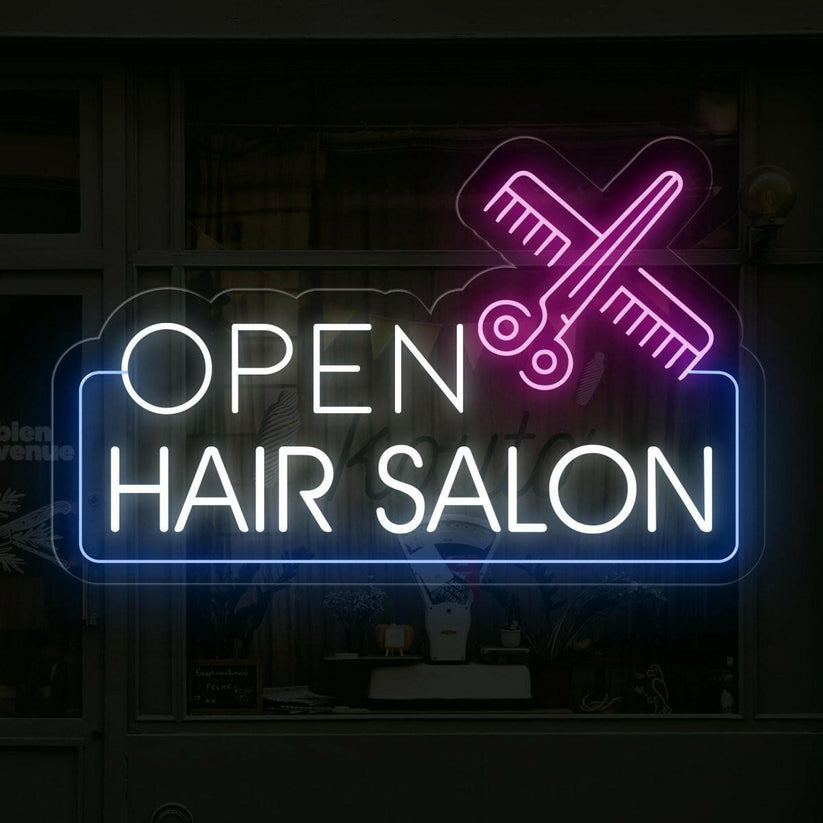 Hair Salon Open LED Neon Sign | Outdoor Business Signage - NeonXpert