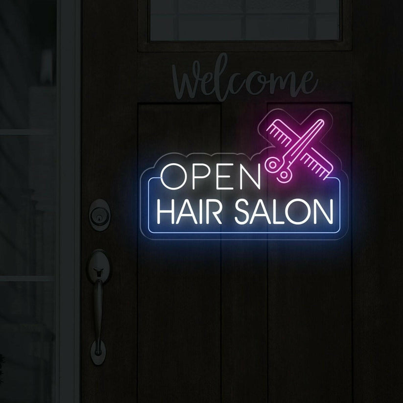 Hair Salon Open LED Neon Sign | Outdoor Business Signage - NeonXpert